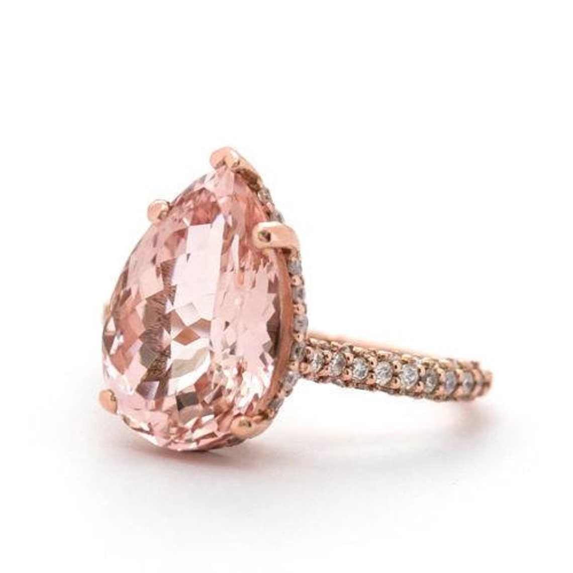 Morganite Ring Peach Morganite Ring Pear Cut Ring Luxury - Etsy