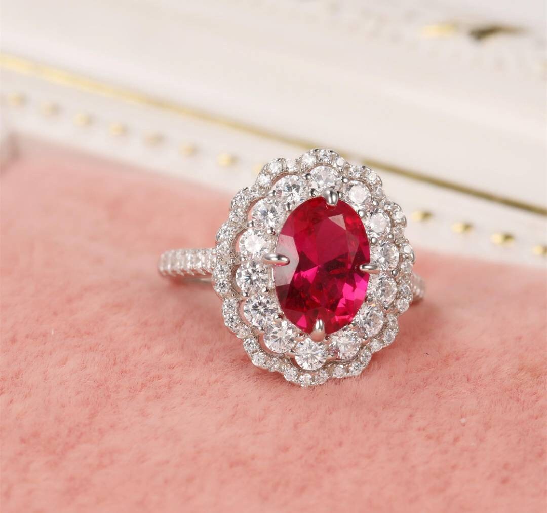 Victorian Ruby Ring, Ruby Engagement Ring, Cluster Ring, Women Ring ...