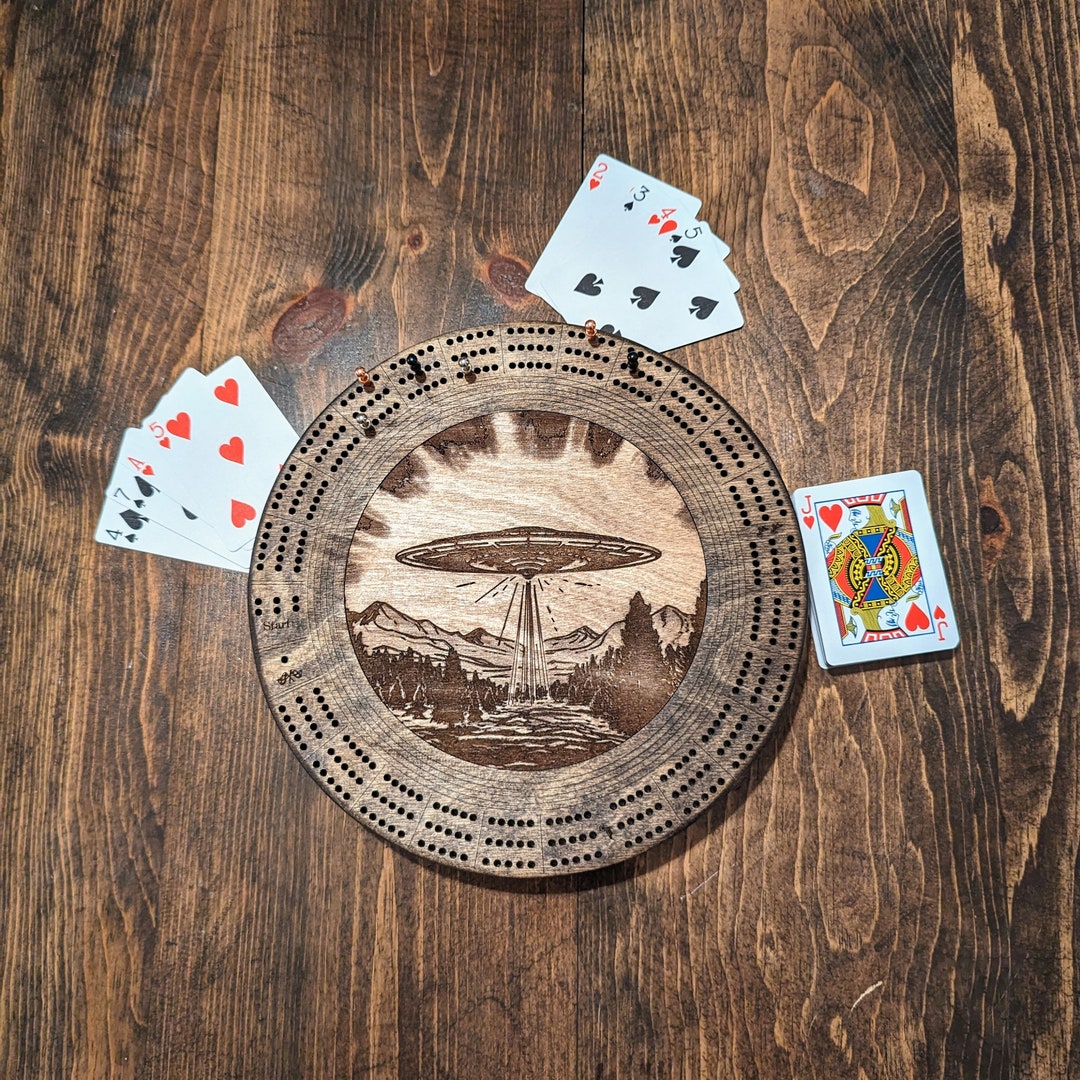 Custom Ufo-themed Round Cribbage Board - Etsy