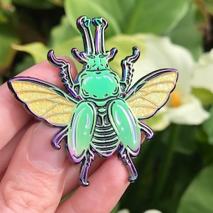 Rainbow Stag Beetle Black Enamel Pin | Lapel Pin | Stag Beetle Pin ...
