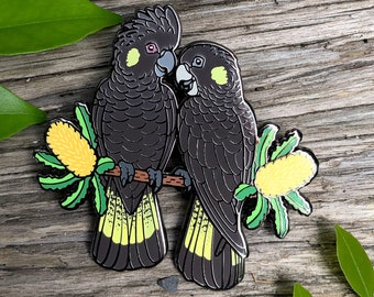Glossy Black Cockatoos Hard Enamel Pin Bird Pin Parrot | Etsy