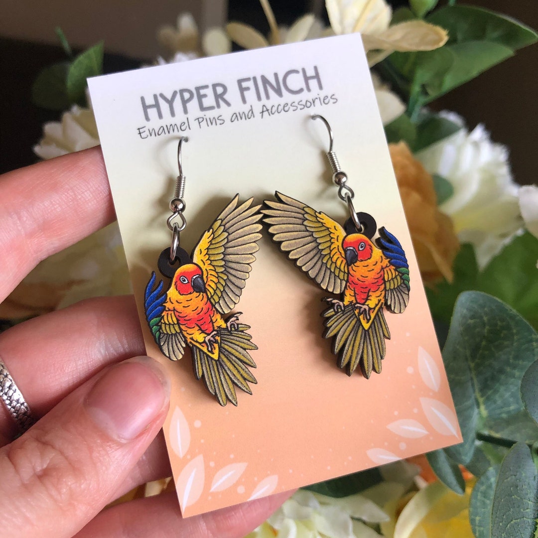 Sun Conure Earrings | South American Parrots| Parakeet Earrings | Hook ...
