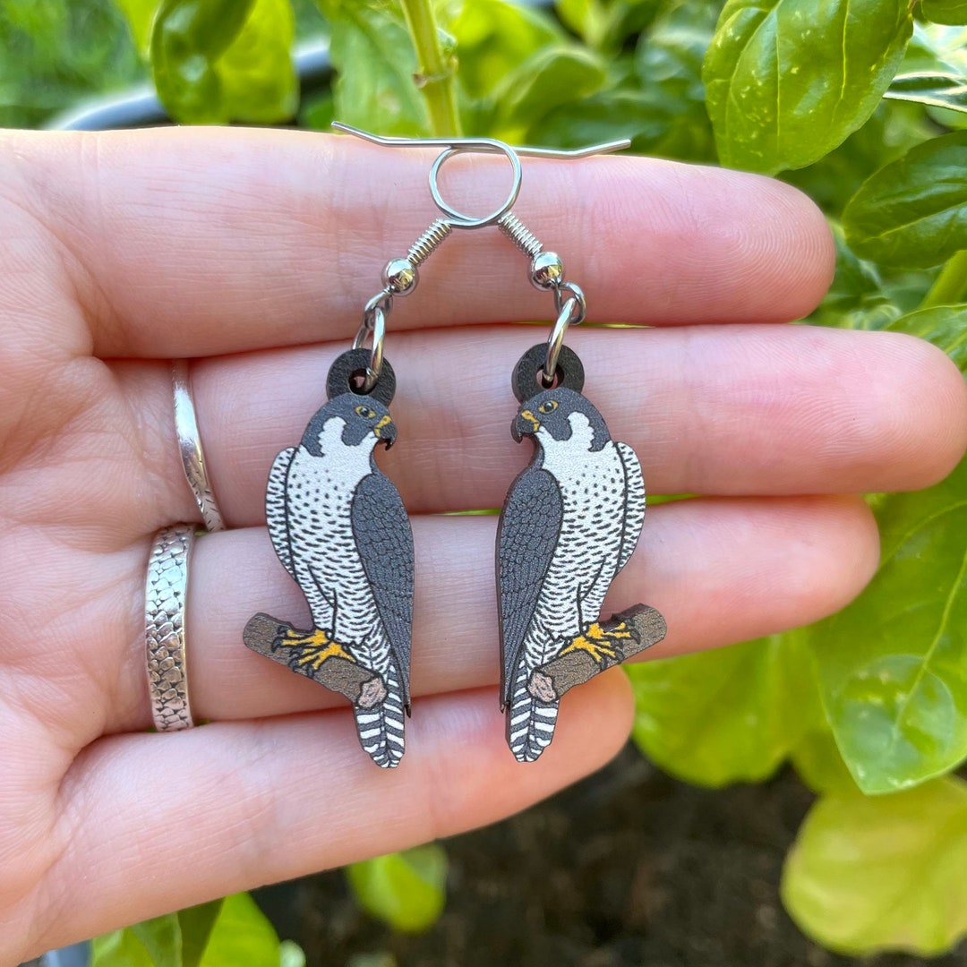 Peregrine Falcon Wooden Earrings | Raptor | Bird of Prey Earrings ...