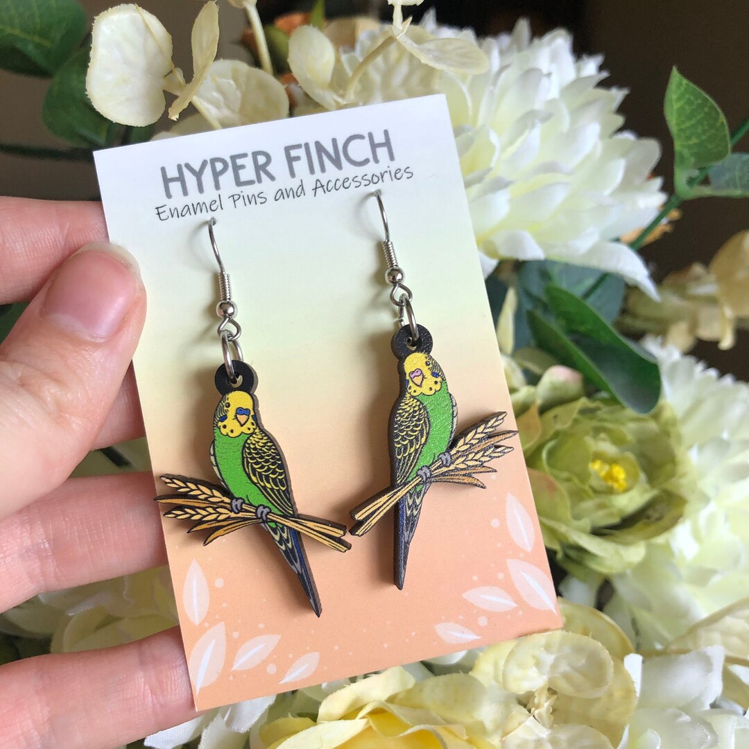 Wild Budgie Wooden Earrings Budgerigar Parakeet Earrings Australian ...