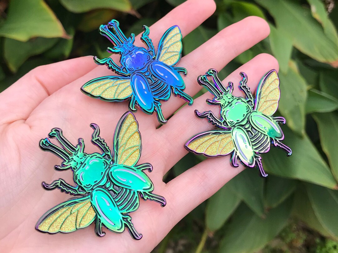 Rainbow Stag Beetle Black Enamel Pin | Lapel Pin | Stag Beetle Pin ...