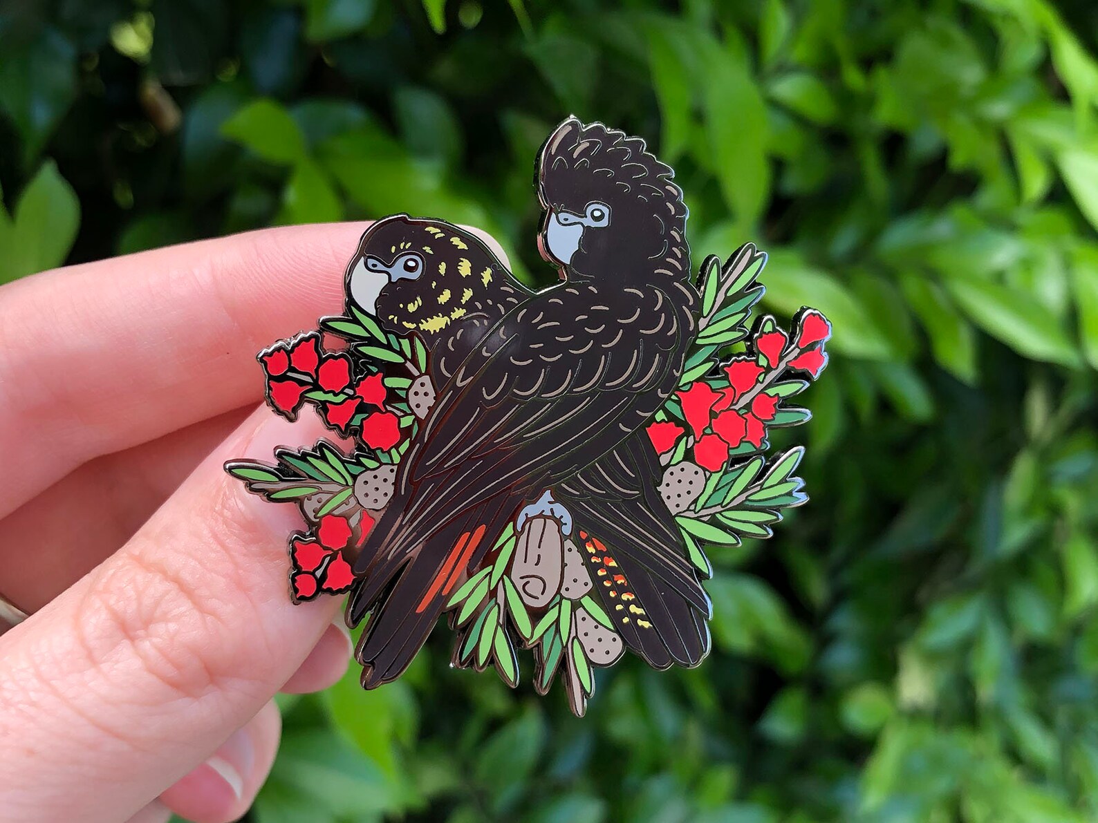 Glossy Black Cockatoos Hard Enamel Pin Bird Pin Parrot | Etsy