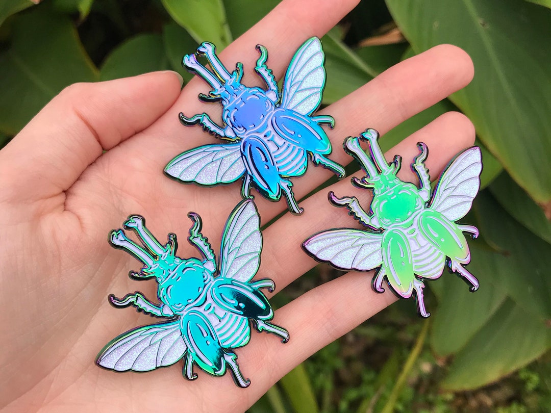 Rainbow Stag Beetle White Enamel Pin | Lapel Pin | Stag Beetle Pin ...