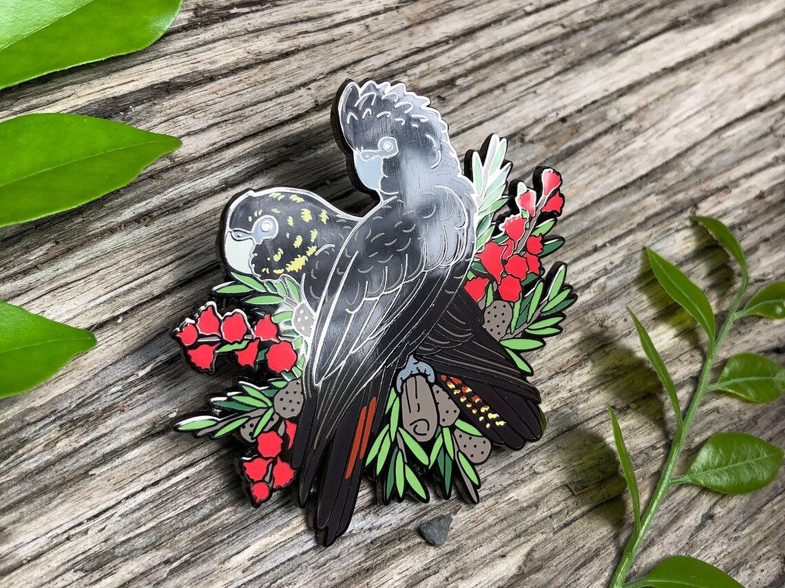 Glossy Black Cockatoos Hard Enamel Pin Bird Pin Parrot | Etsy