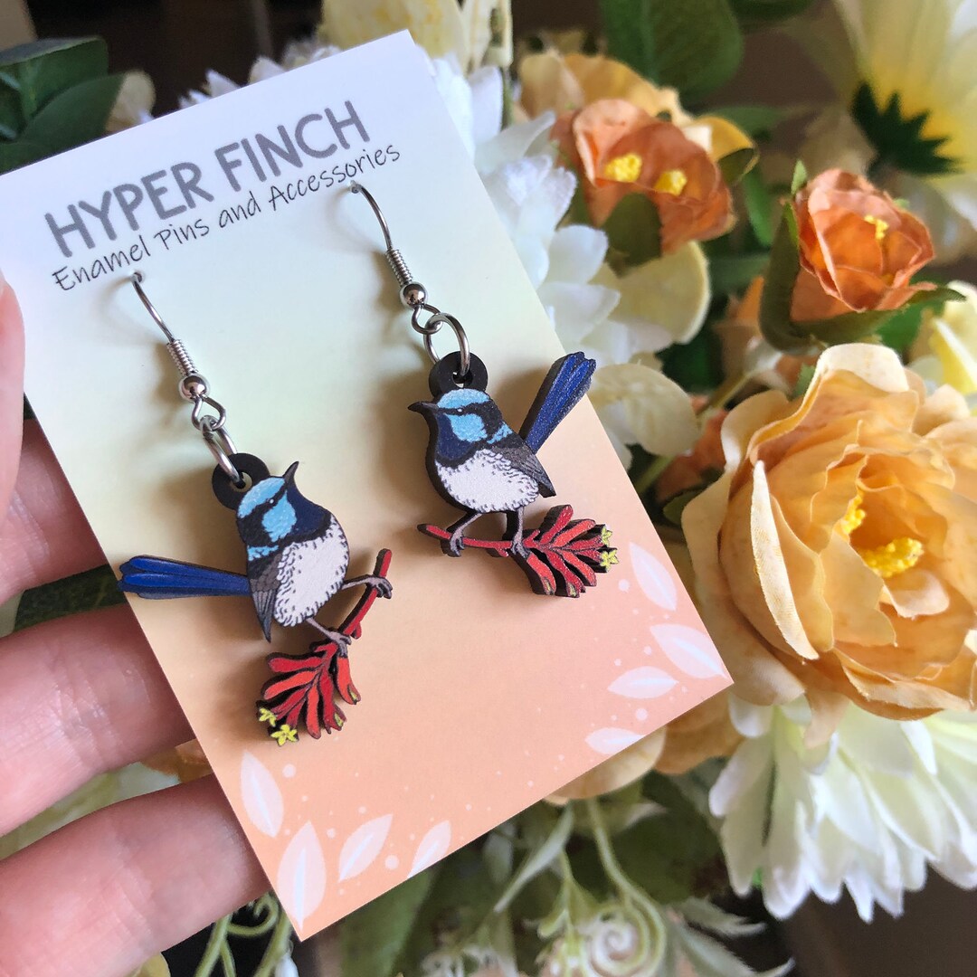 Superb Fairywren Wooden Earrings Blue Wren Passerine Bird Australian ...