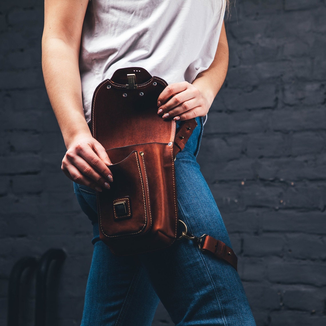 Leather Thigh Bag for Women hip Bag Leather With Leg Strap | Etsy