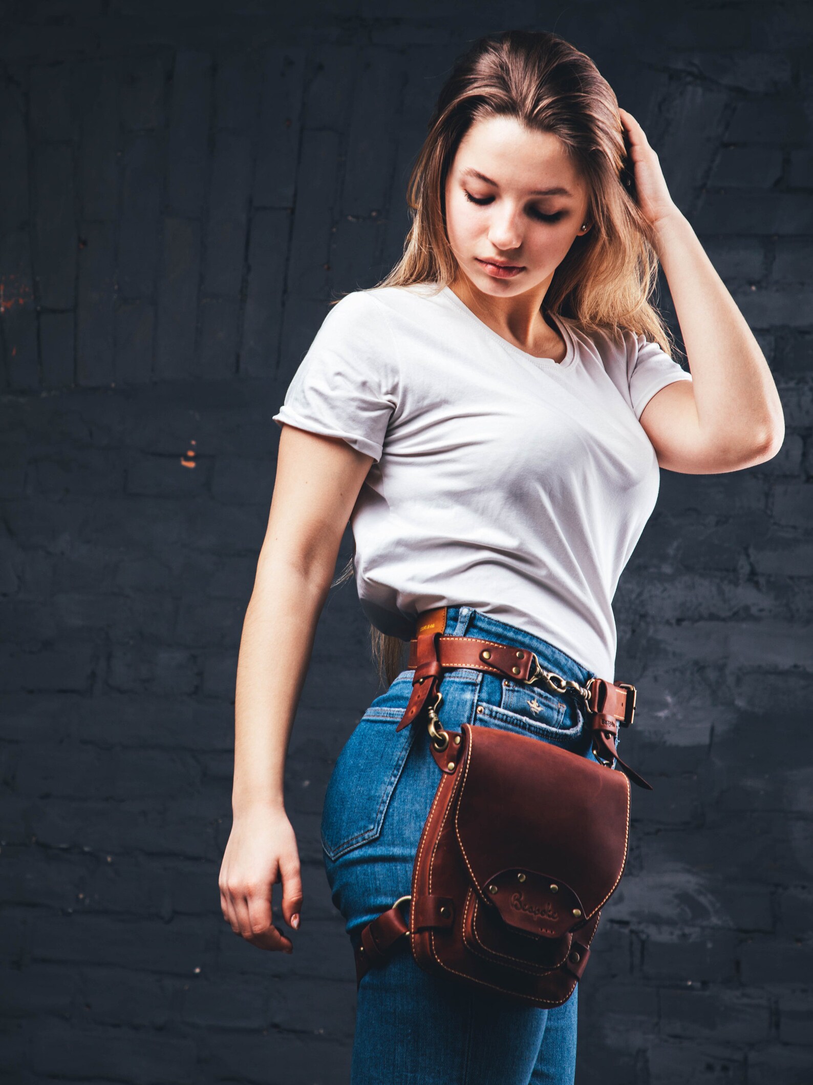 Leather Hip Pouch With Adjustable Stud Hip Strap - Etsy