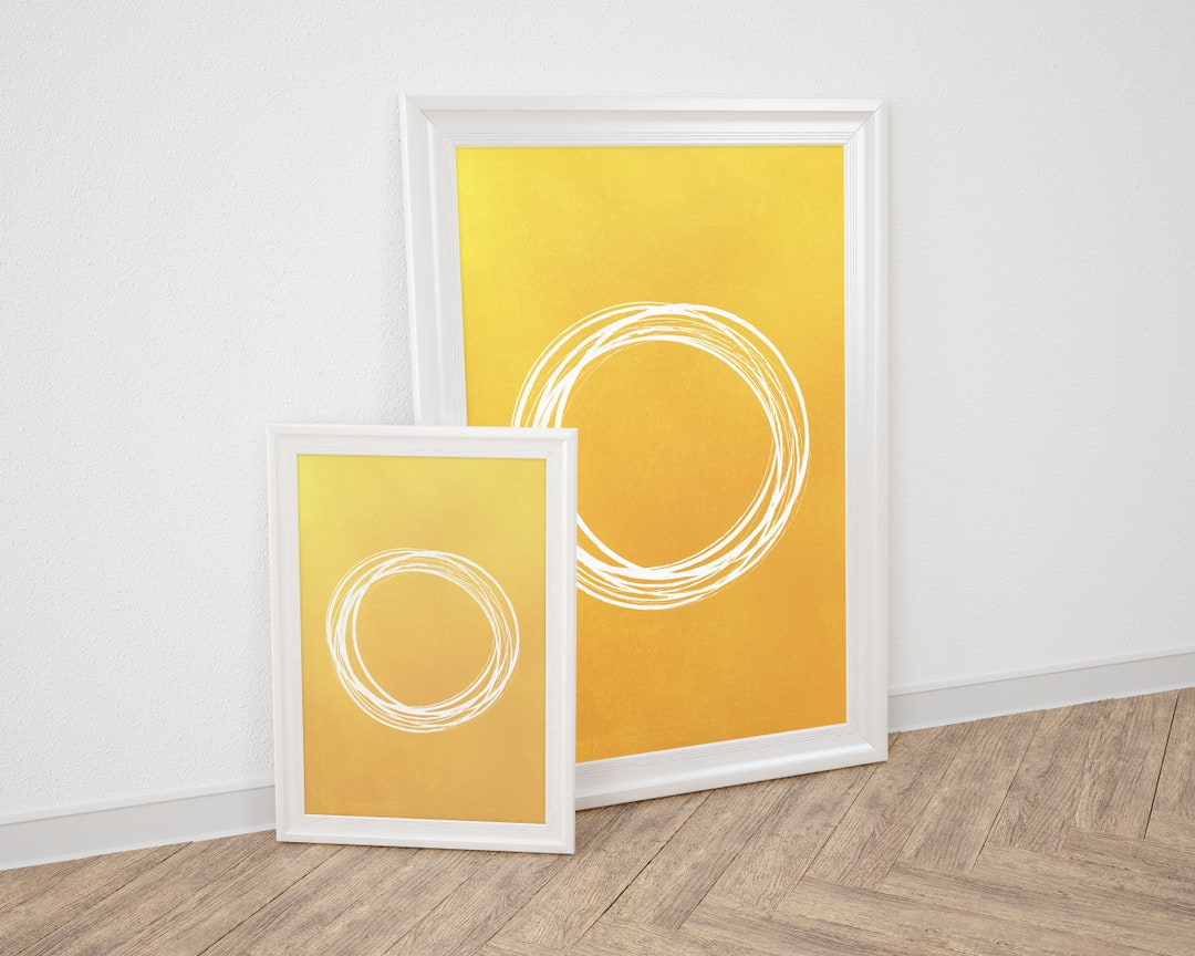 Abstract Golden Circle Poster, Contemporary Wall Art, Brushstroke Art ...