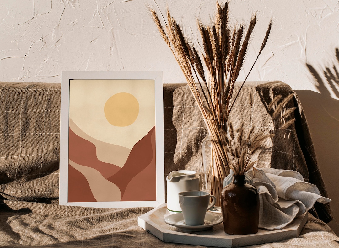Mountains Poster, Abstract Landscape Poster, Terracotta, Scandinavian ...
