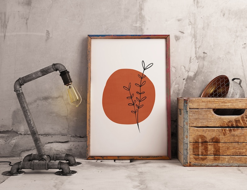 Abstract Terracotta Botanical Poster, Botanical Print, Leaf, Line Art ...