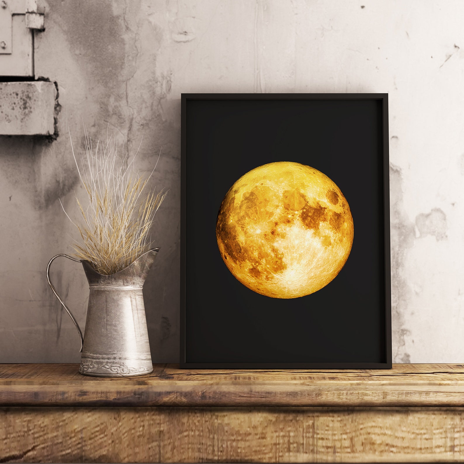 Golden Moon Poster, Planet Print, Astronomy Print, Minimalist Moon ...