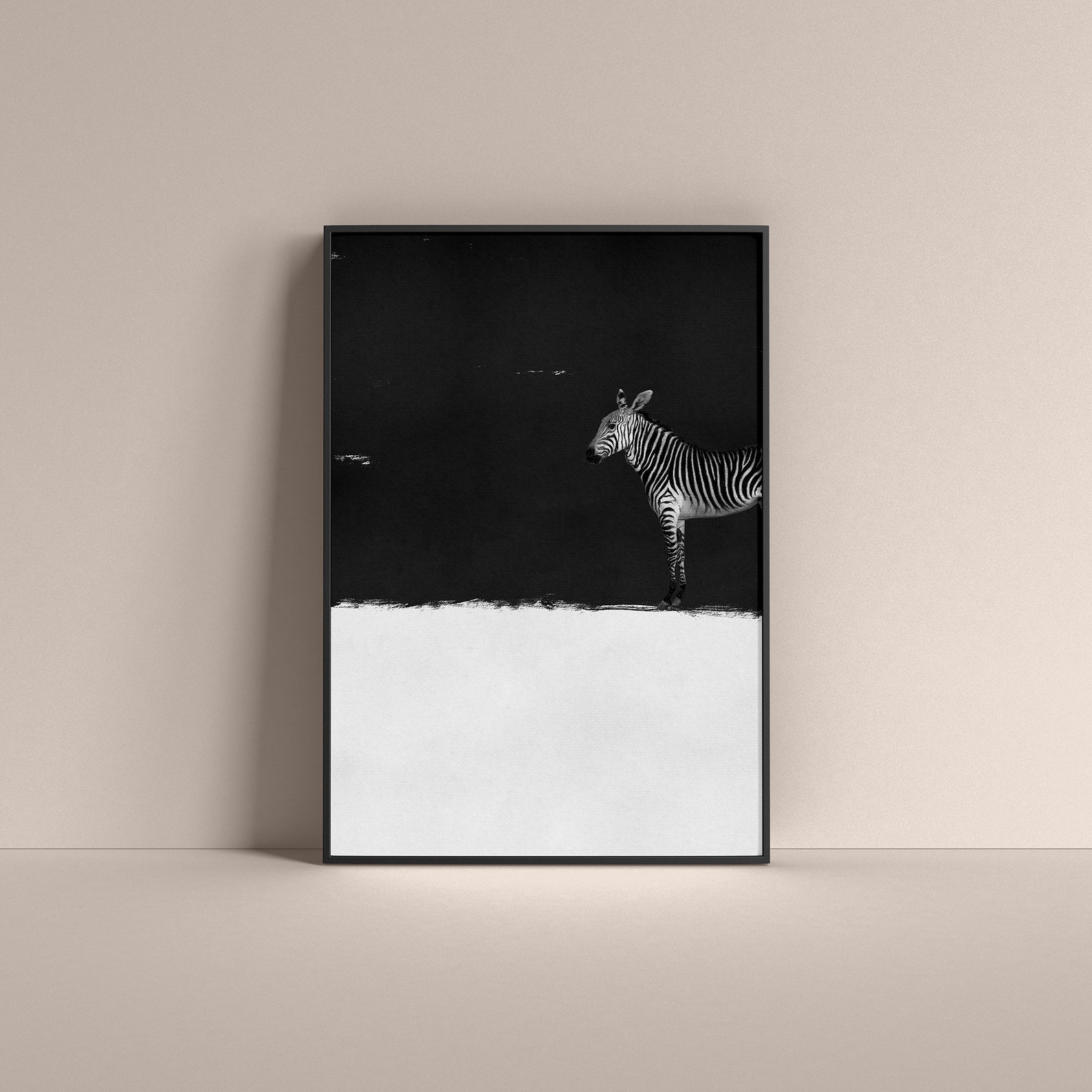 Zebra Poster, Black and White Art Print Abstract Digital Painting ...