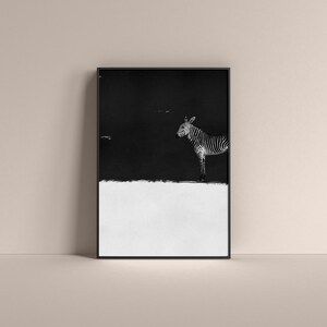 Zebra Poster, Black and White Art Print Abstract Digital Painting ...
