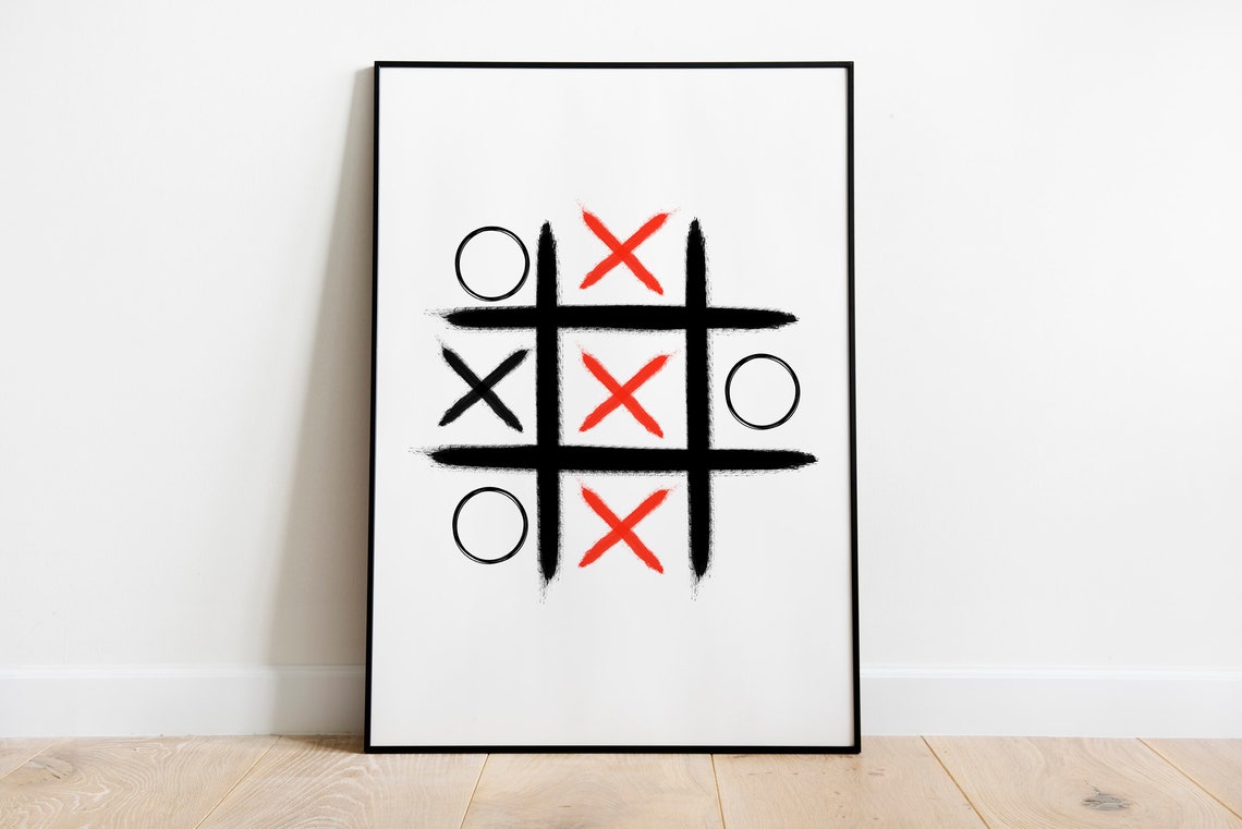 Tic Tac Toe Abstract Poster Red Black Noughts and Crosses - Etsy