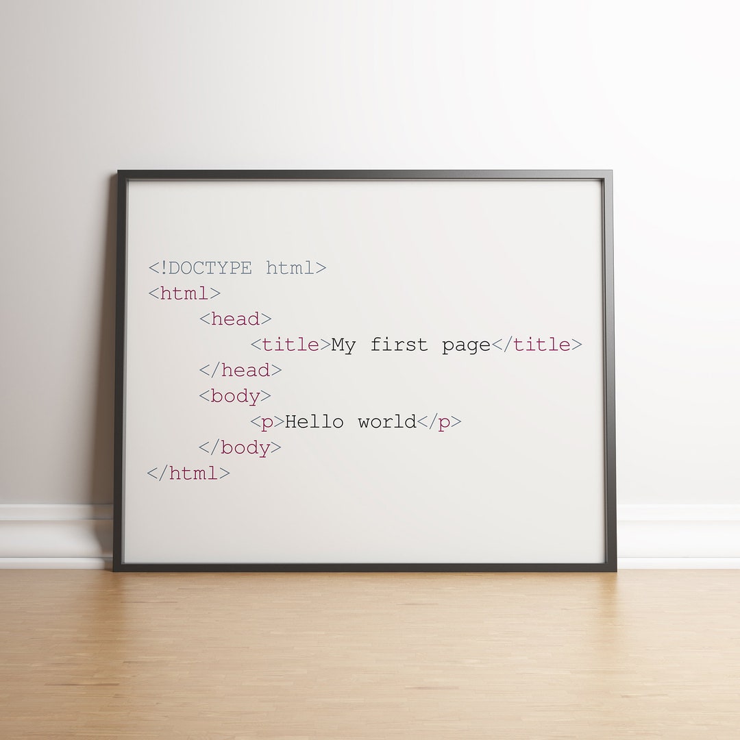 Hello World, First HTML Page, Coding Poster, Minimalist Print ...