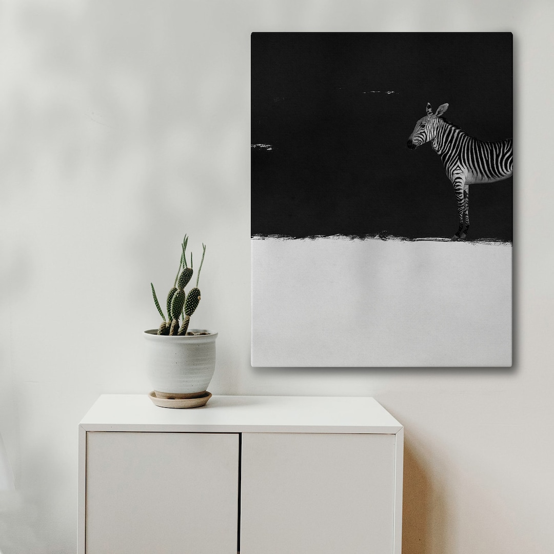 Zebra Poster, Black and White Art Print Abstract Digital Painting ...
