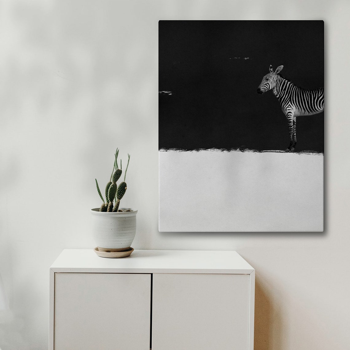 Zebra Poster, Black and White Art Print Abstract Digital Painting ...