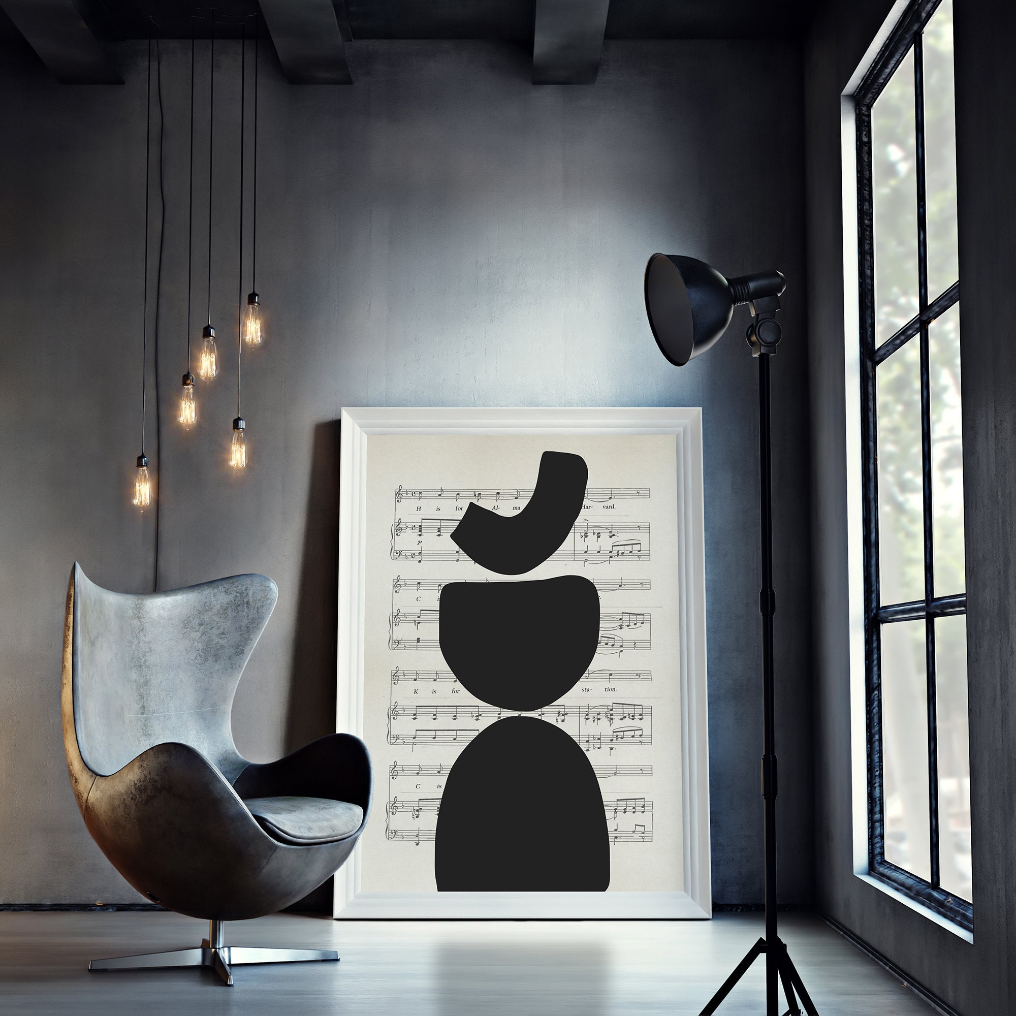 Abstract Music, Sheet Music Print, Abstract Shapes, Black and White ...