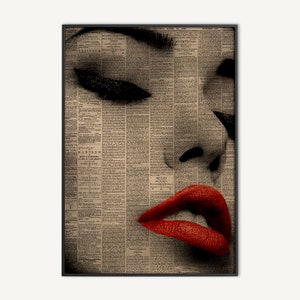 Abstract Art Print, Red Lips Poster, Woman Poster, Surrealist Art Print ...