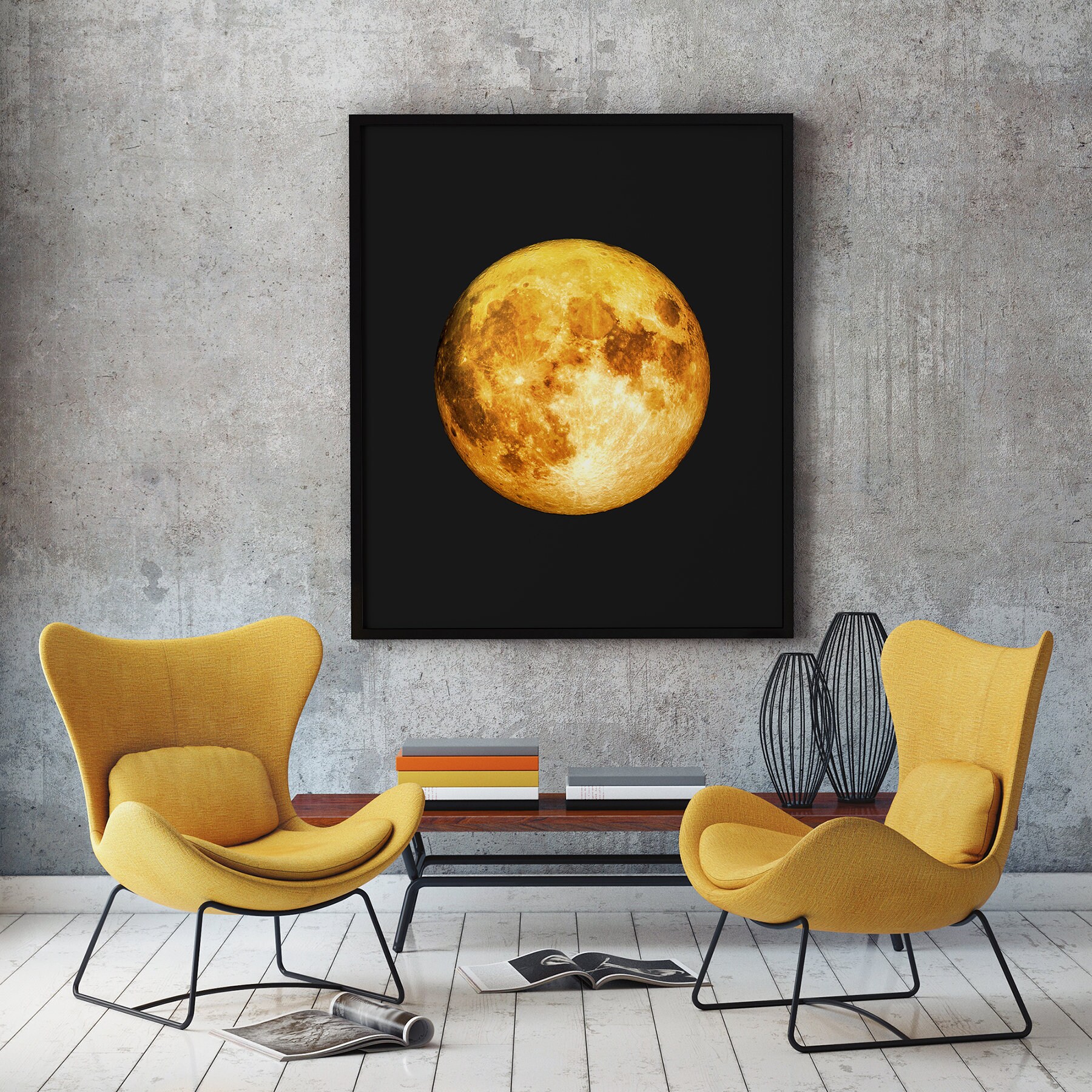 Golden Moon Poster, Planet Print, Astronomy Print, Minimalist Moon ...