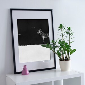 Zebra Poster, Black and White Art Print Abstract Digital Painting ...