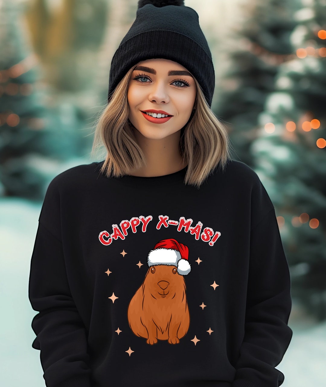 Capybara Christmas Sweatshirtcapybara With Santa Hat - Etsy