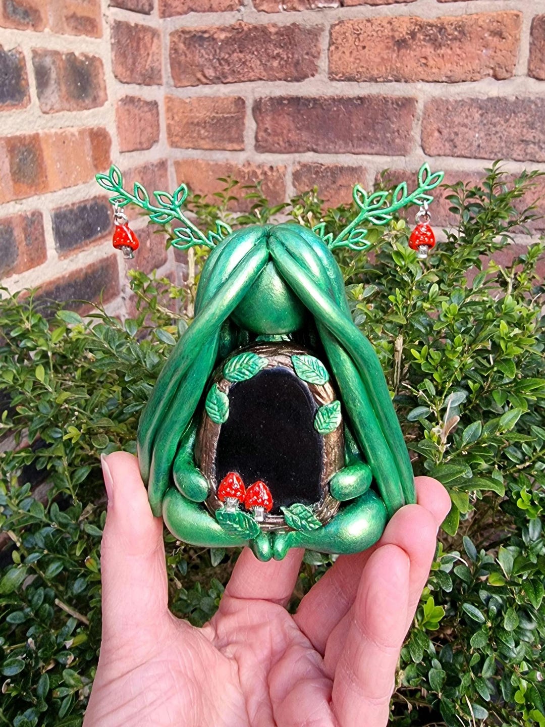 Obsidian Crystal Goddess of the Forest Sitting Figure. Handmade Polymer ...