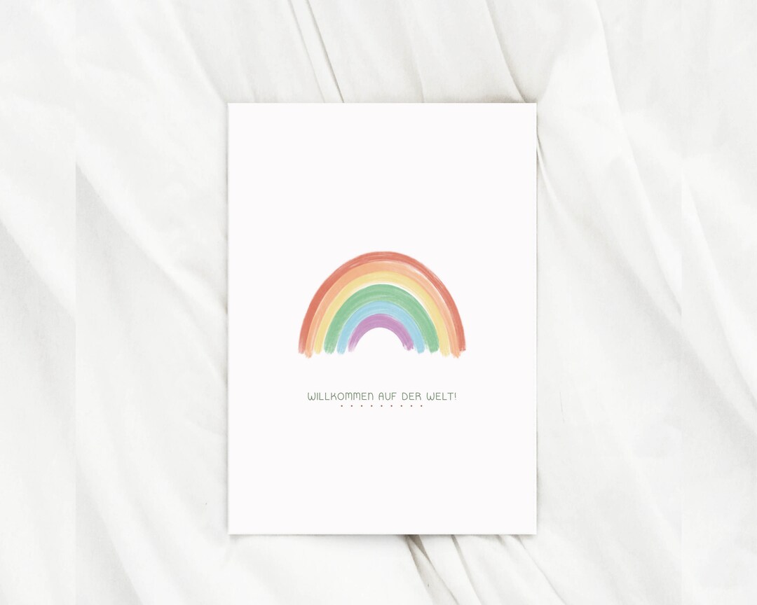 Geburtskarte Regenbogen Baby Karte zur Geburt Willkommen auf der Welt Glückwunschkarte Baby ...