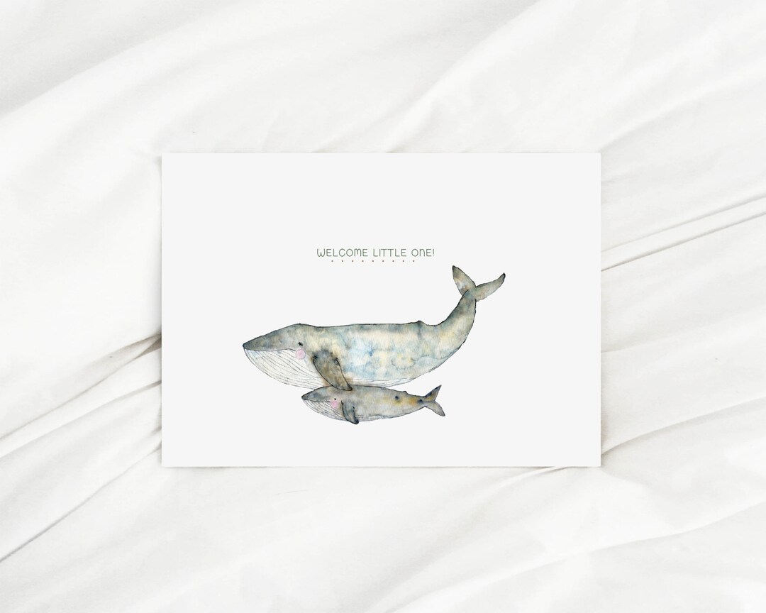 Geburtskarte Wal Karte zur Geburt Baby Welcome little one Grußkarten ...