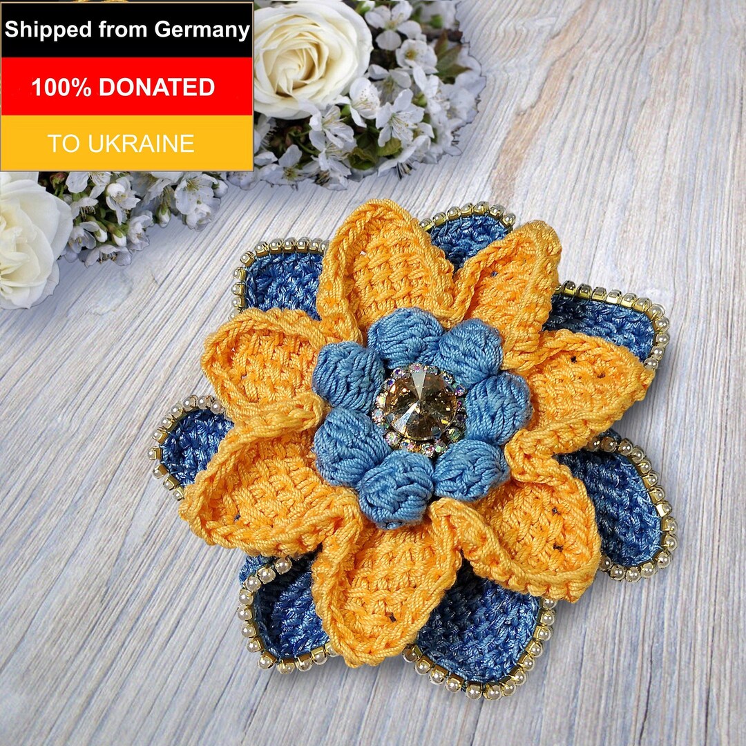 Help for Ukraine: Crocheted Hair Ornaments. Symbol Ukraine in Blue and ...