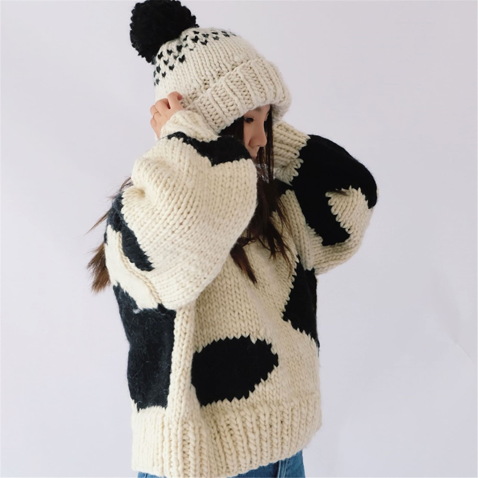 Handmade Jacquard Wool Sweater: Cow Pattern, Long Sleeve - Etsy