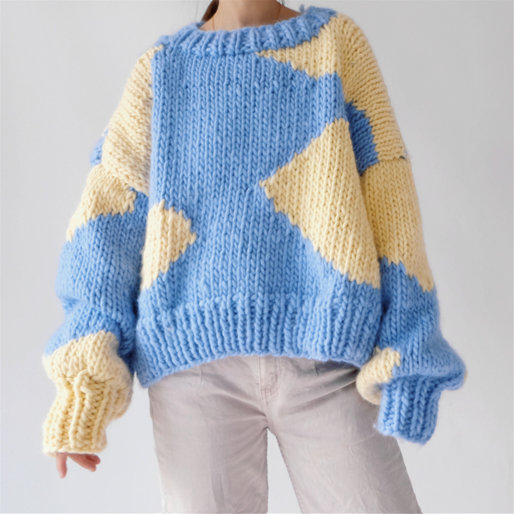 Handmade Jacquard Wool Sweater: Cow Pattern, Long Sleeve - Etsy
