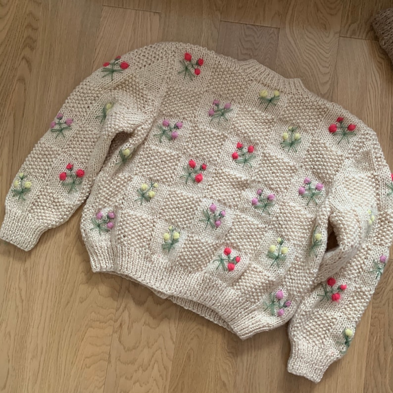 Big Button Embroidered Flowers Mohair Sweater Handmade Sweater - Etsy