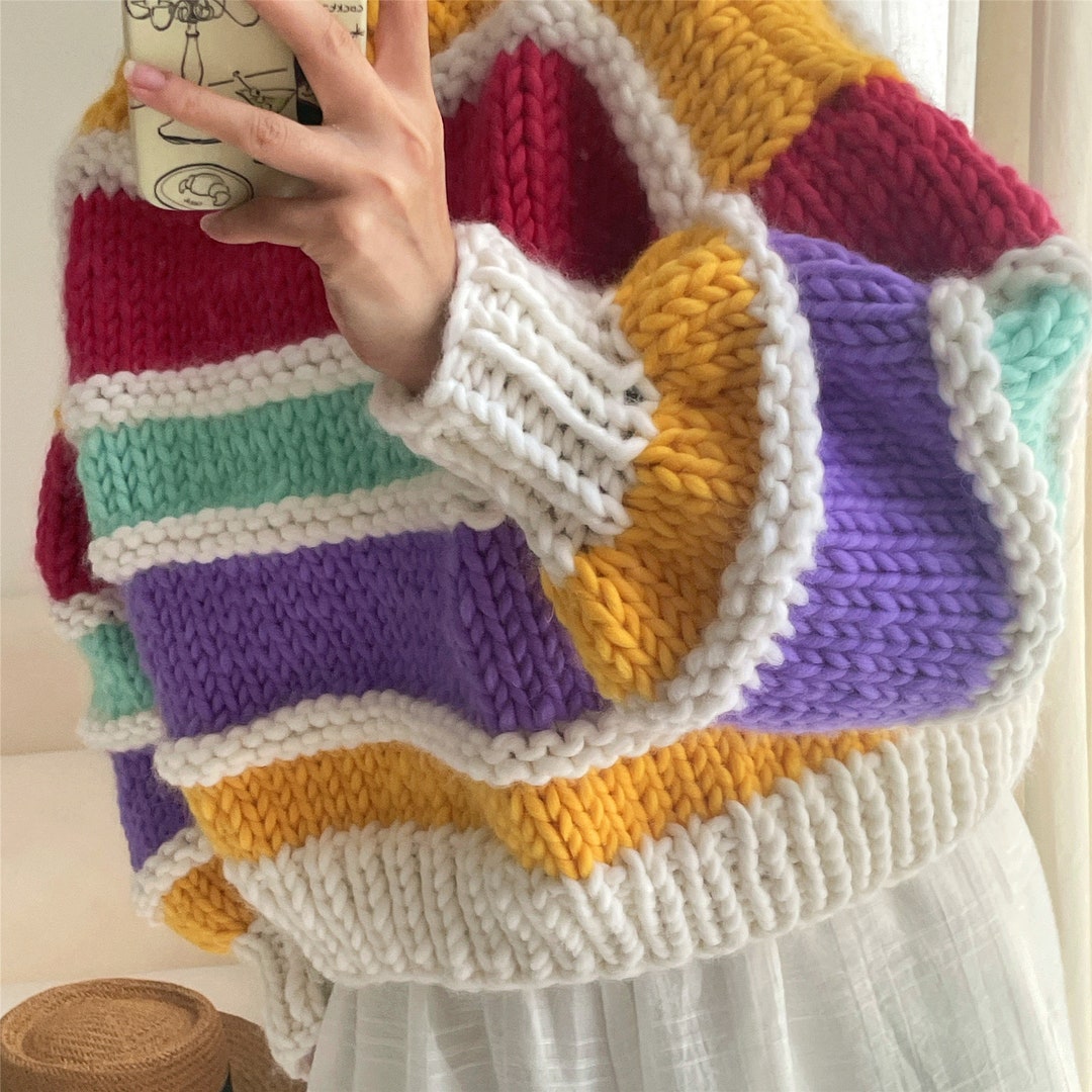 2024 Fashion Trends Colorful 100 Wool Rainbow Long Sleeve Shorts ...