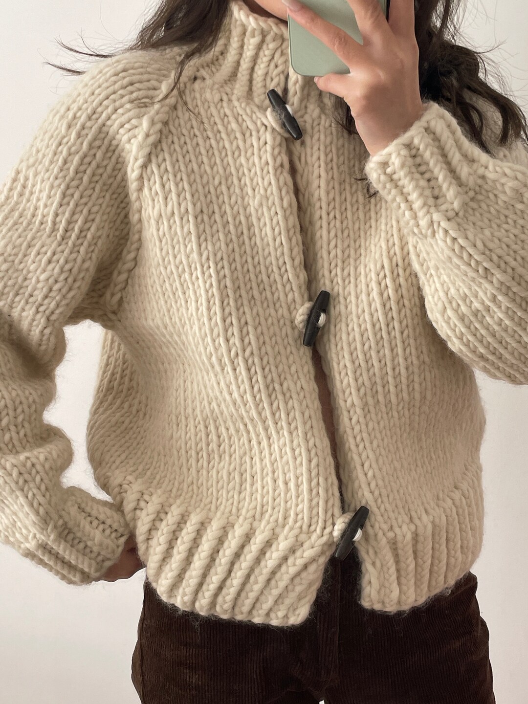Handmade Custom Turtleneck Button Cardigan，chunky Knit 100% Wool ...