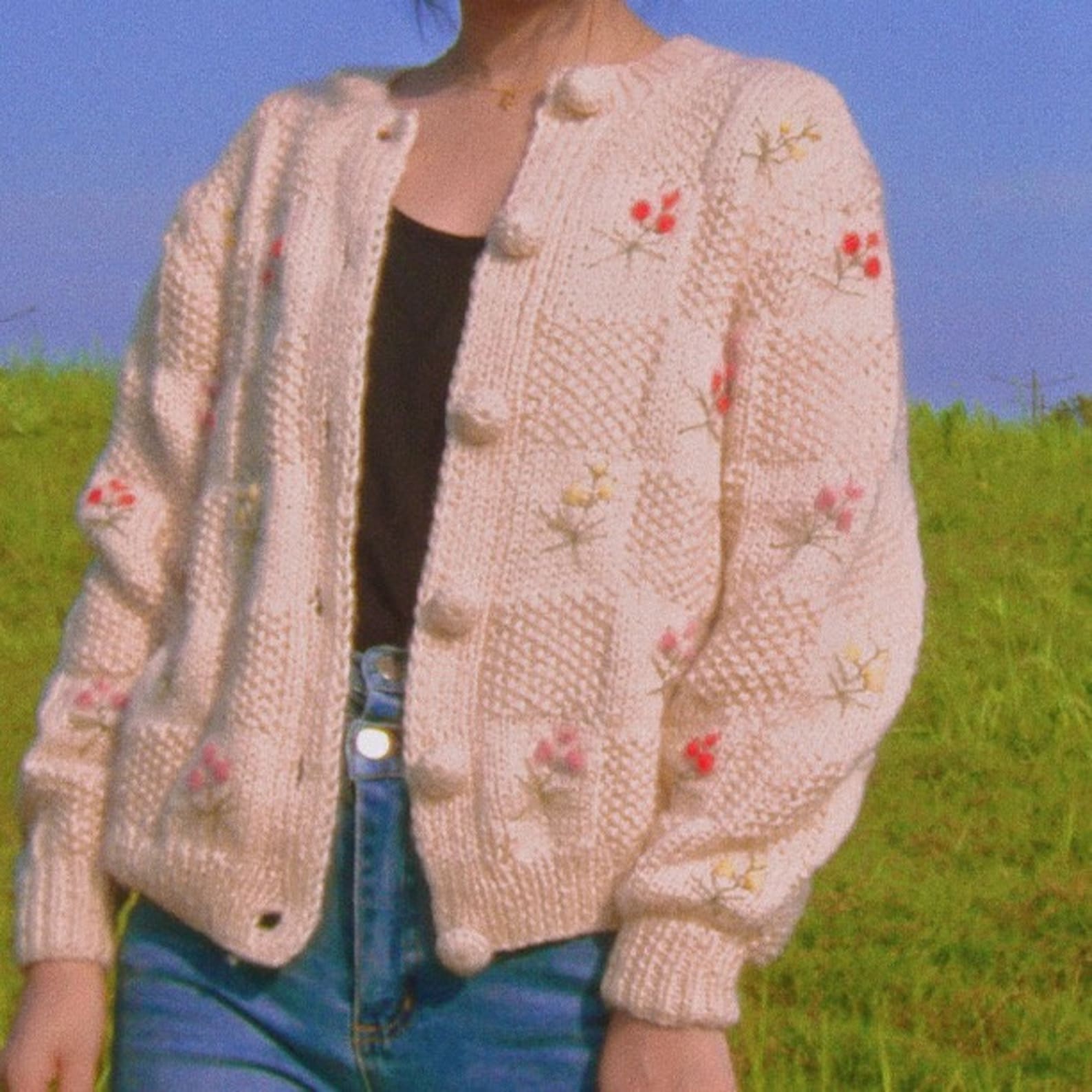 Big Button Embroidered Flowers Mohair Sweater Handmade Sweater | Etsy