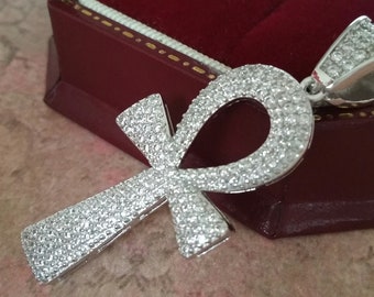 Solid 925 Sterling Silver Ankh Key of Life Pendant Necklace - Handmade ...