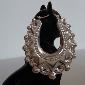 925 Sterling Silver 25mm Embossed Oval Modern Spiky Design Creole Hoop ...