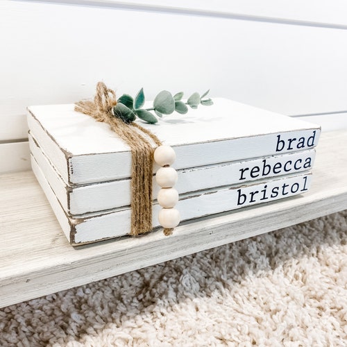 Personalized Family Book Stack Wood Book Stack Personalized - Etsy
