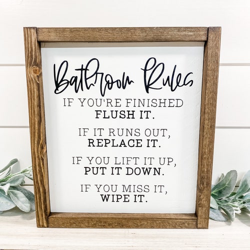 Bathroom Rules Sign Modern Bathroom Decor Flush the Toilet - Etsy