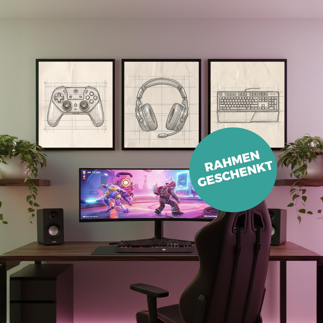 Gaming "blueprint" DIN A4, Print, Wall Art, Wall Art, Gamer, Controller ...