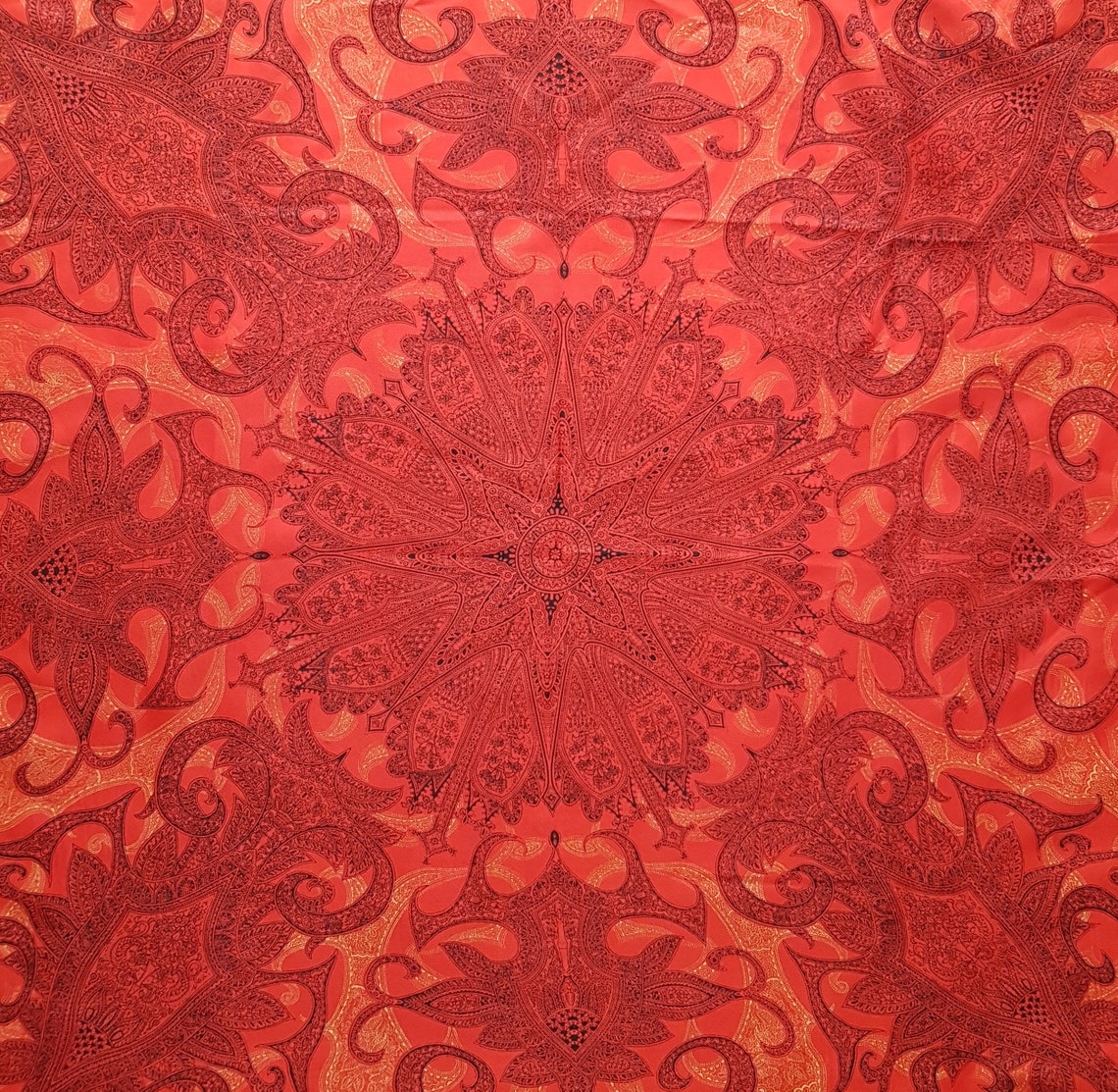 Ladies Scarf: Beautiful Vintage Orange and Russet Abstract Pattern Silk ...