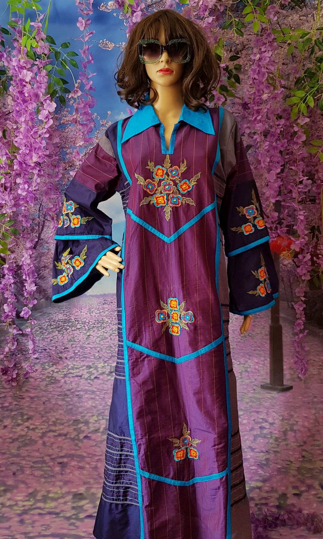 UK 12/14 (US 8/10) Lovely Vintage 1980s Purple and Blue Floral ...