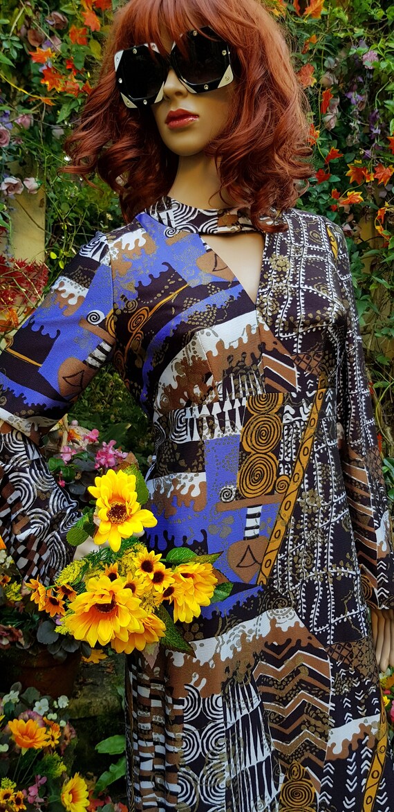 UK 12 (US 8) Fabulous Funky Vintage 1960s Psychedelic… - Gem