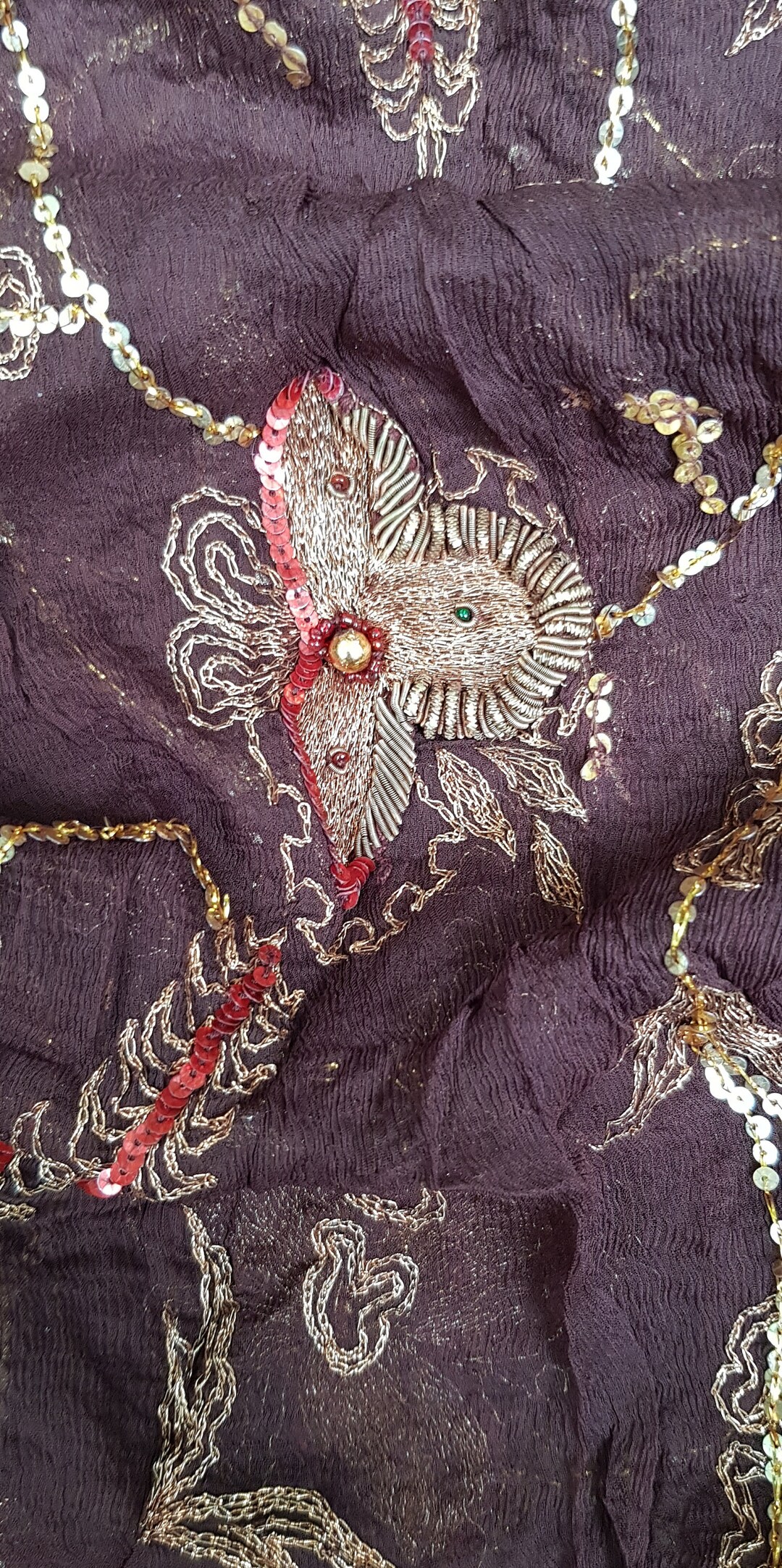 Vintage Shawl: Stunning Vintage Brown and Gold Heavily Hand Sequined ...