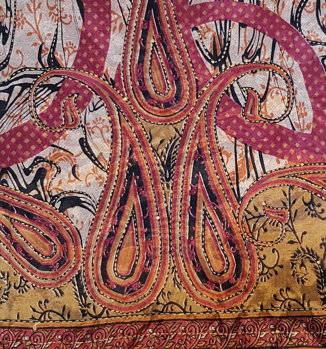 Vintage Sari: Stunning Vintage Russet, Black, Cream, Orange and ...